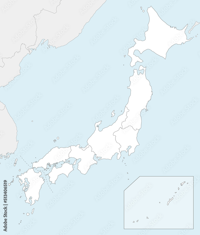 Vector blank map of Japan with regions and administrative divisions ...