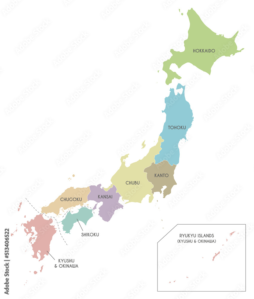 Vecteur Stock Vector map of Japan with regions and administrative ...