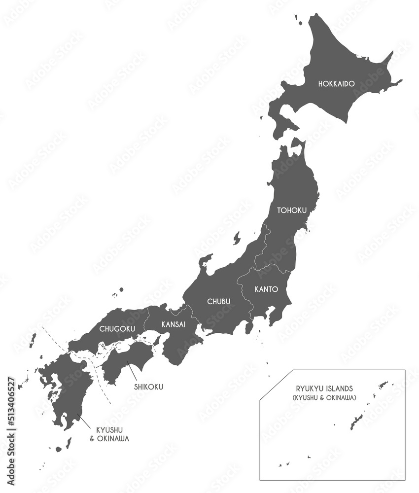 Vector map of Japan with regions and administrative divisions. Editable ...