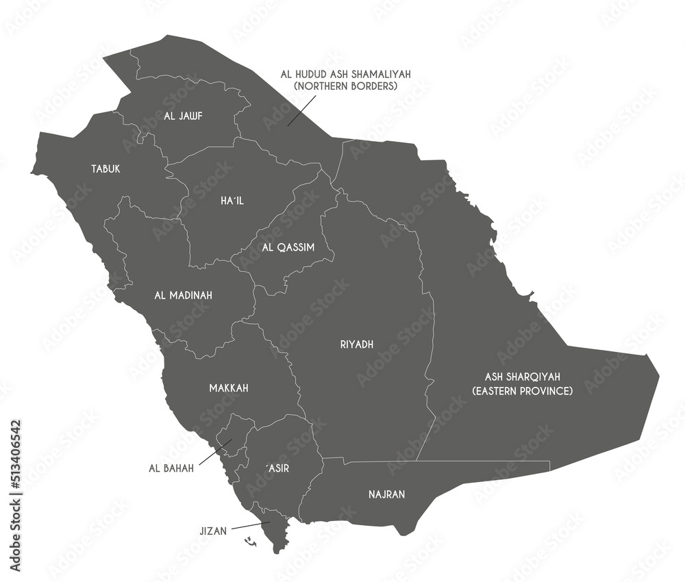 Naklejka Vector map of Saudi Arabia with provinces and administrative ...