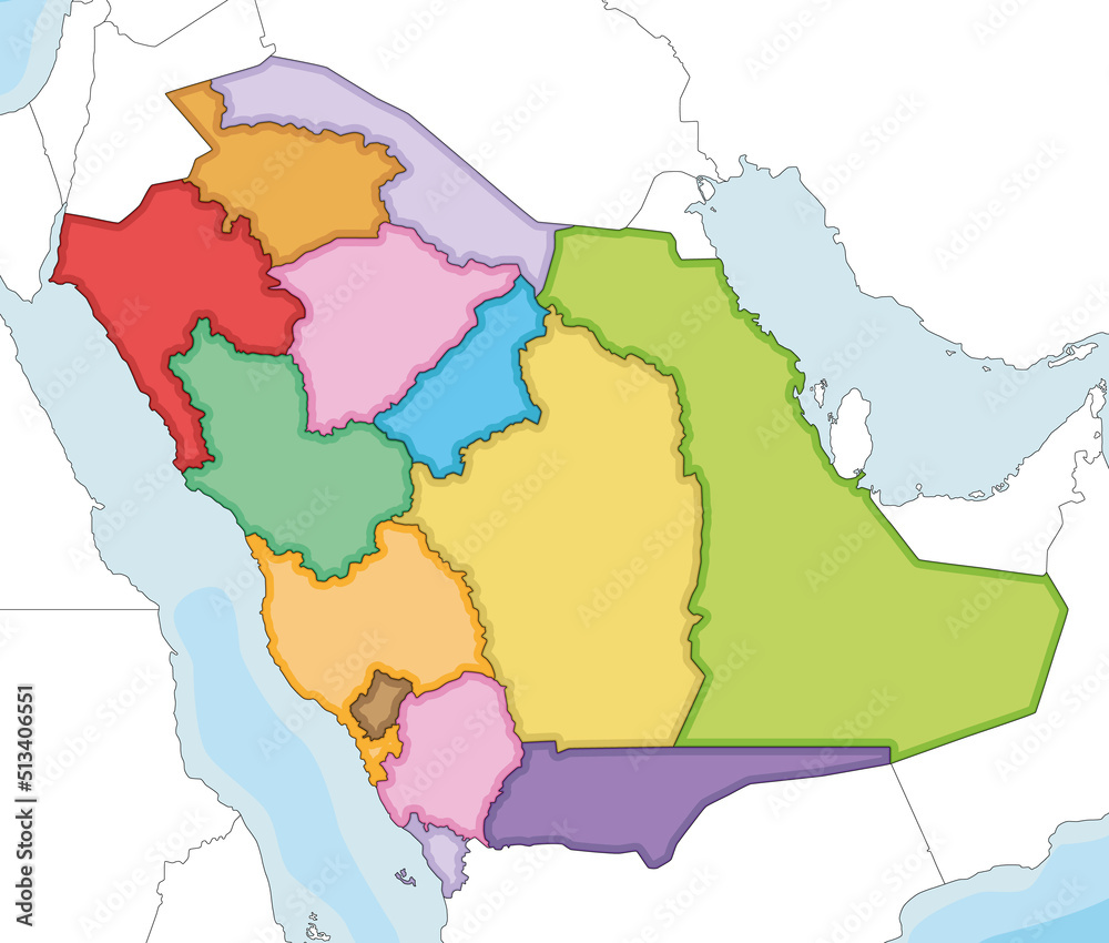 Vector illustrated blank map of Saudi Arabia with provinces and ...