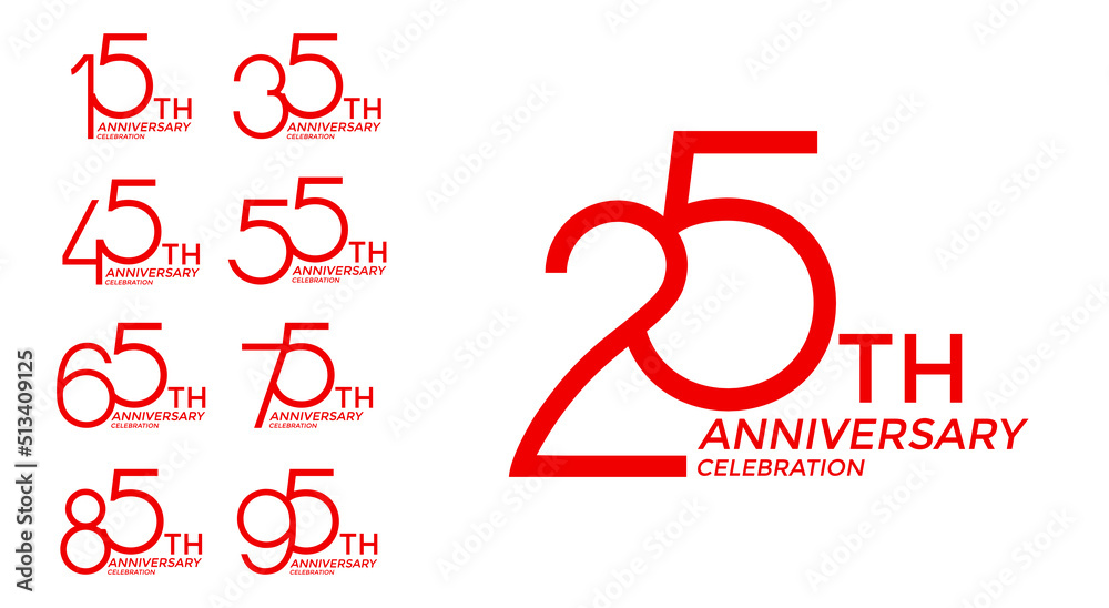 set of anniversary logotype red flat color special edition on white ...