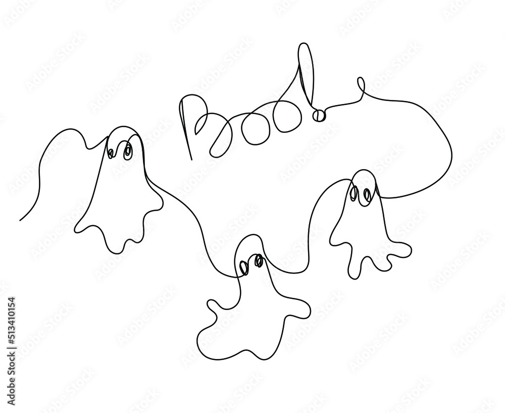 Continuous one line drawing of Halloween ghosts. Vector illustration ...
