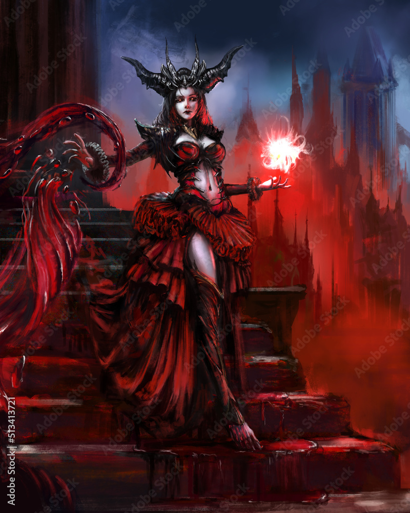 A beautiful ancient demoness vampire uses blood magic to create a ...