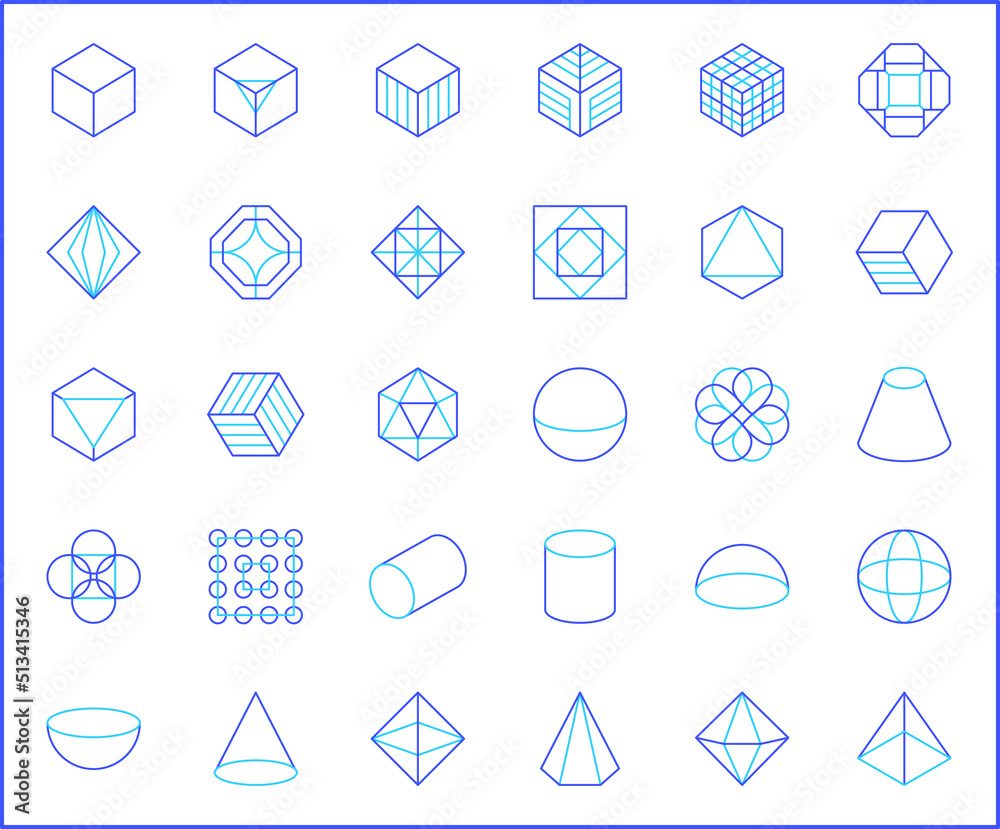 Simple Set of 3D Shapes Related Vector Line Icons. Contains such Icons ...