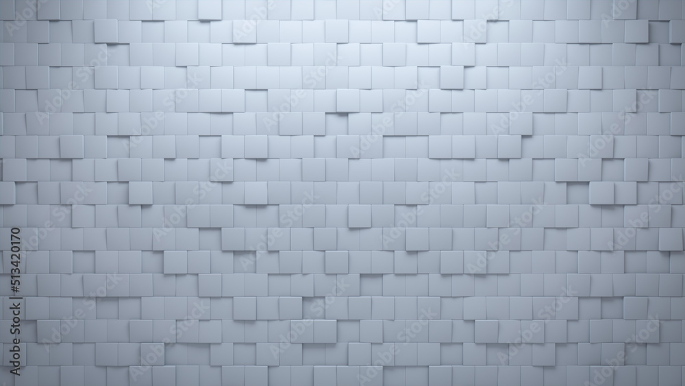 White, Square Mosaic Tiles arranged in the shape of a wall. Polished ...