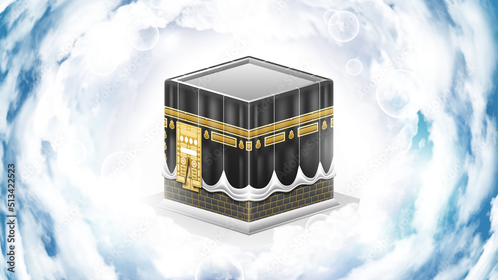 Realistic Kaaba Surrounded by White Clouds Background Stock Vector ...