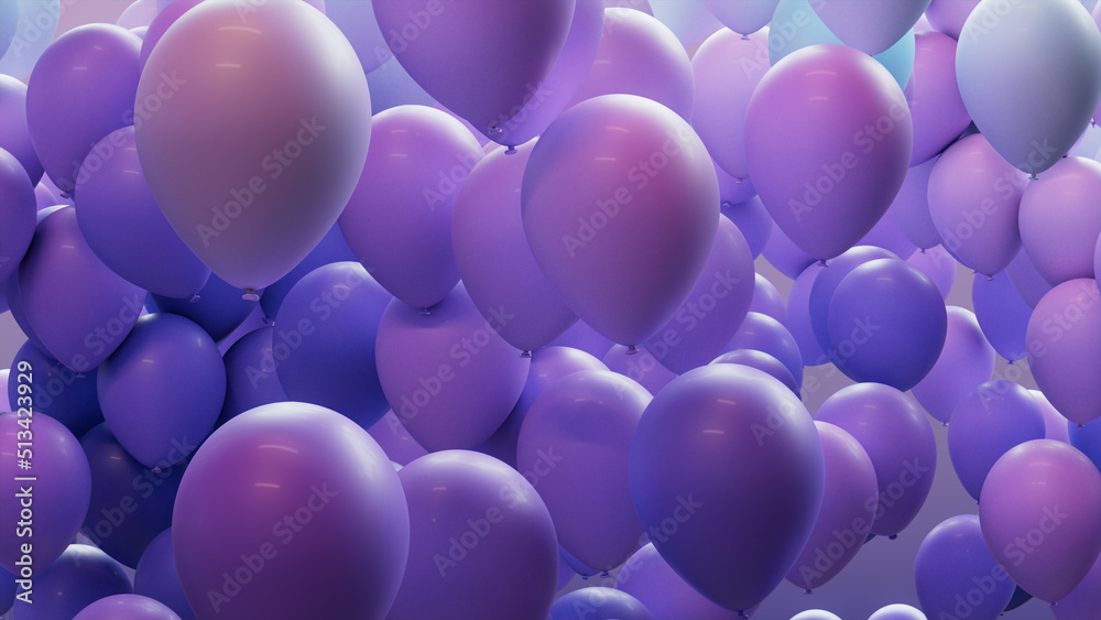 Blue, Violet and Turquoise Balloons Rising in the Air. Youthful ...