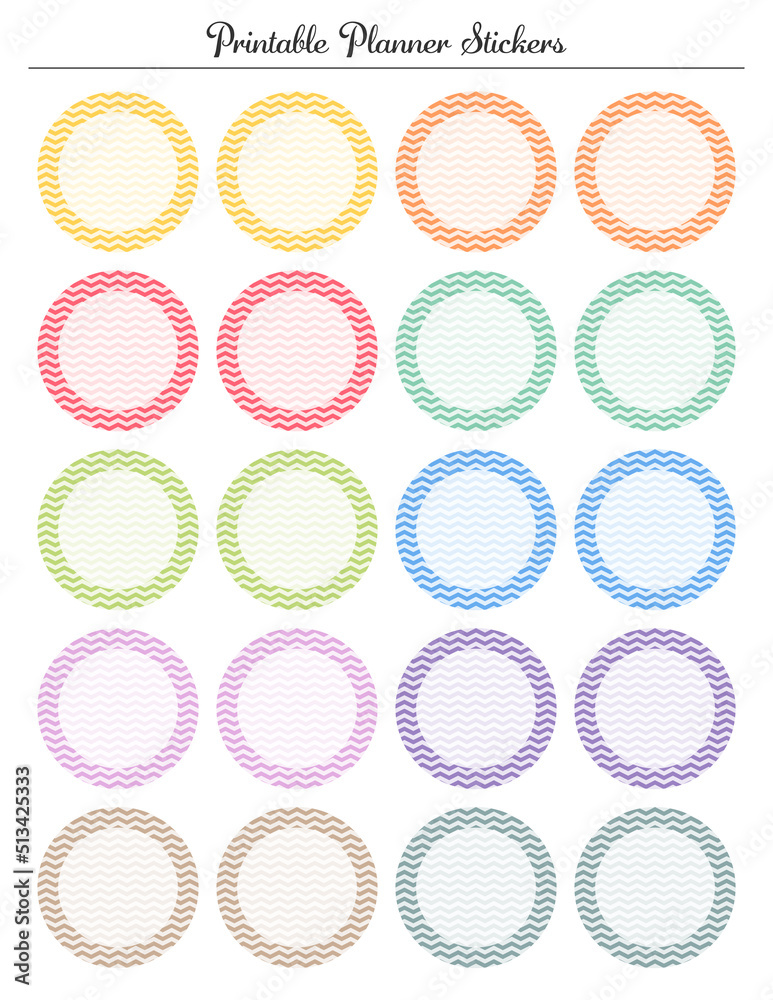 Chevron colored circle stickers, labels. Printable sheet weekly planner ...