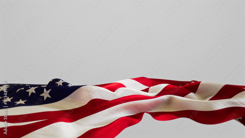 Independence Day Banner with American Flag, Isolated on White ...
