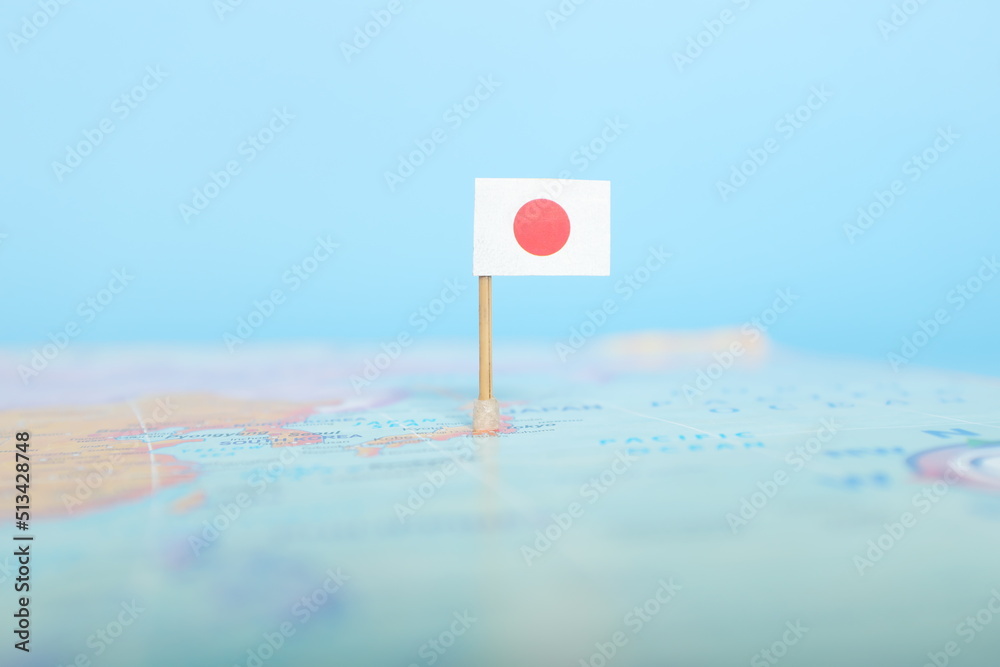 Selective focus of Japanese flag in world map. Japan country location ...