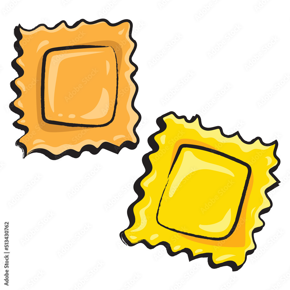 Hand Drawn Cartoon Ravioli Pasta Vector Illustration Stock Vector ...