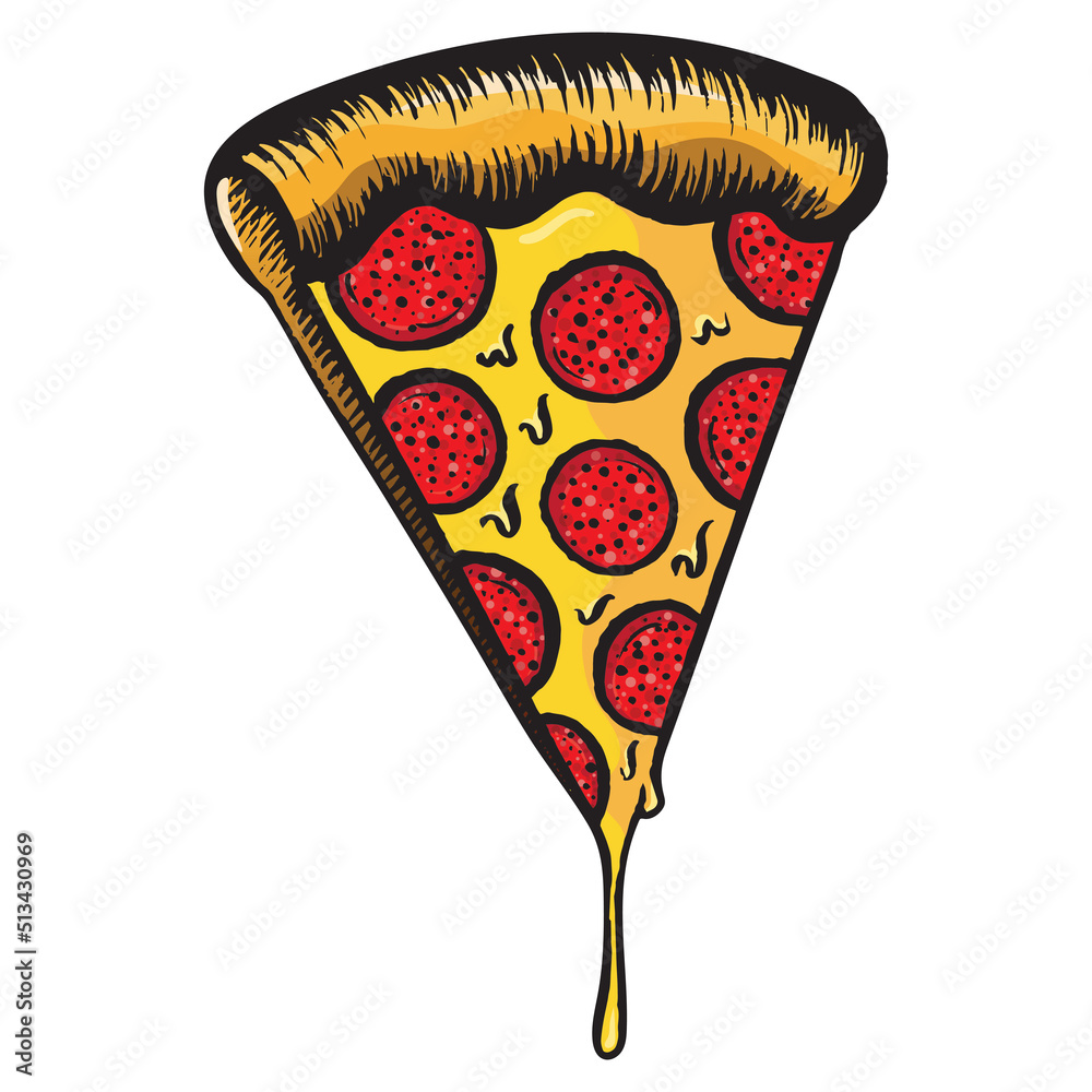 Hand Drawn Pepperoni Pizza Slice Vector Illustration Stock Vector ...