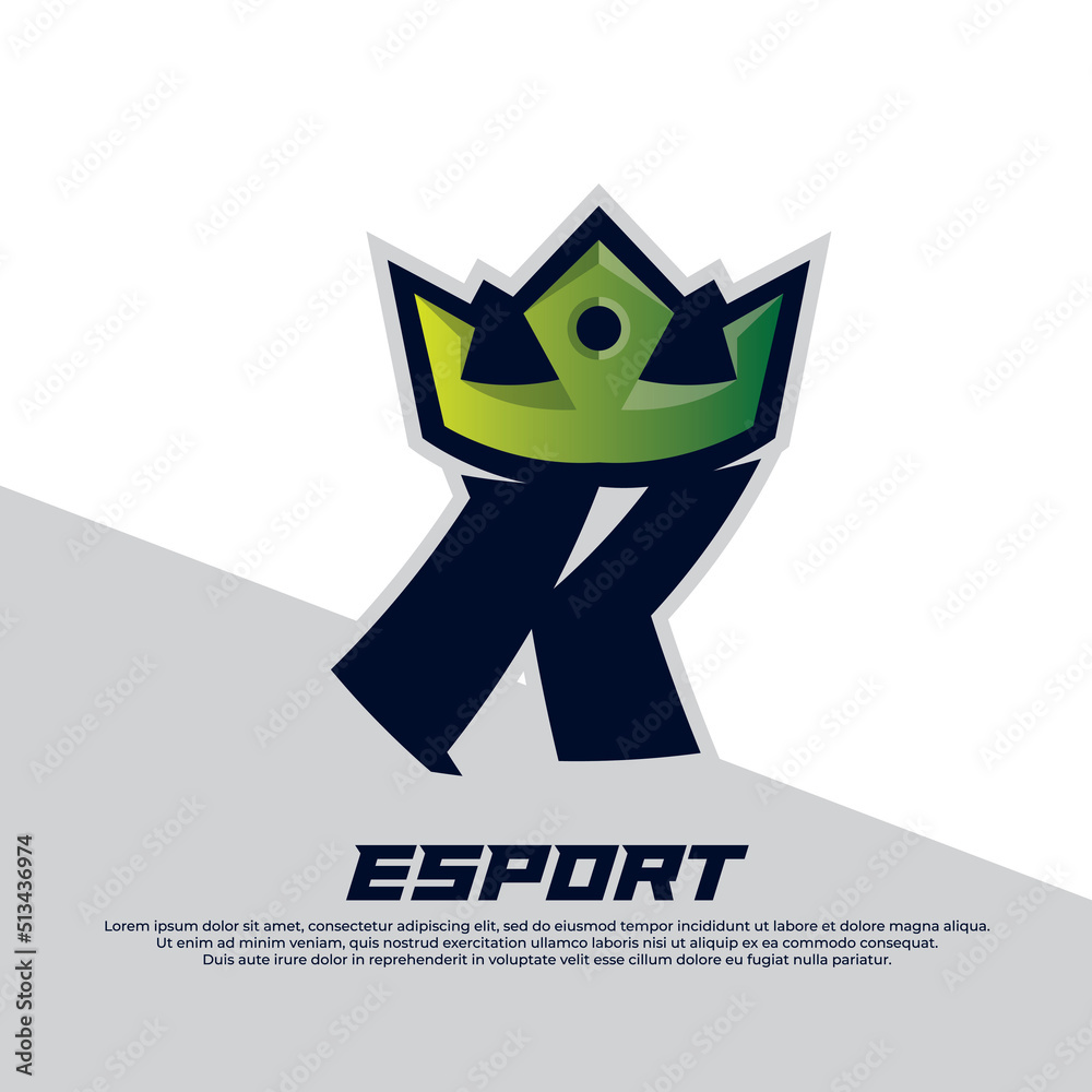 Crown logo with letter K design template, gamer style isolated on white ...