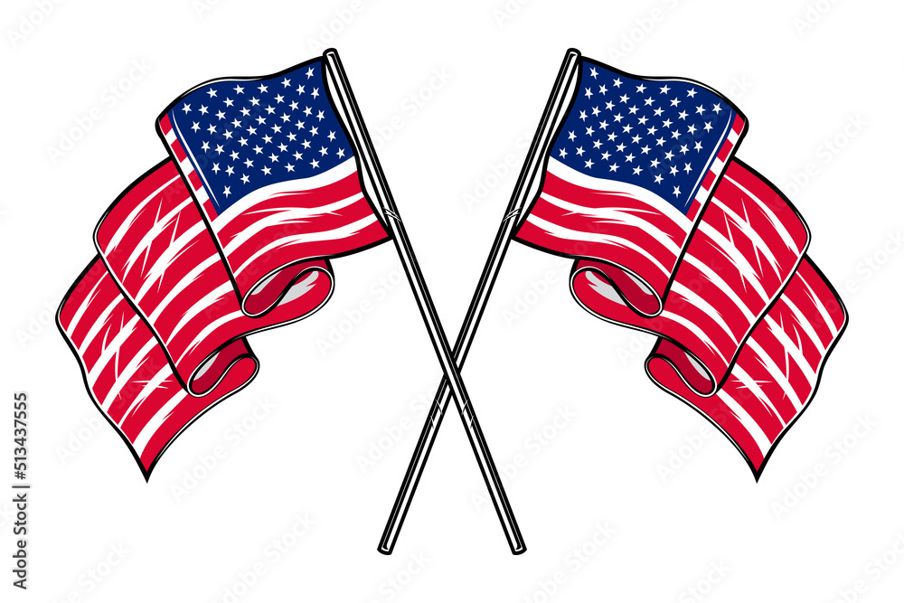 Illustration of crossed american flags. Design element for poster, card ...