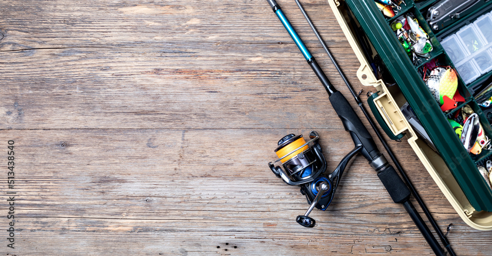 Poster Affiche Fishing Rod and Tackle Box 40x20 cm