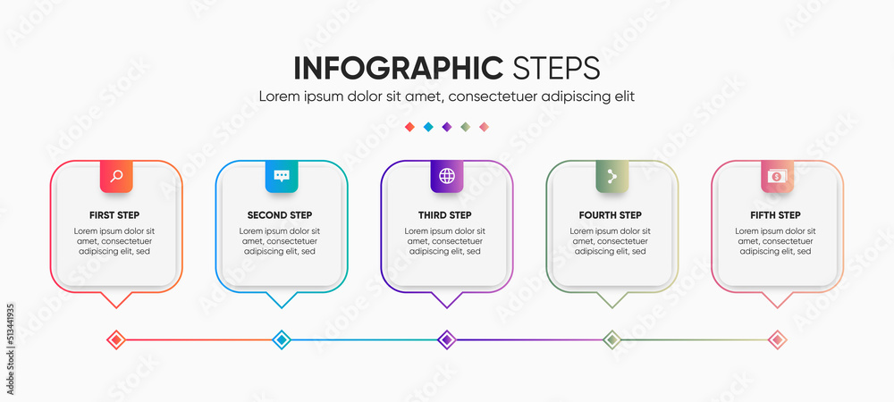 5 steps box infographic. Simple, modern, and colorful 5 steps ...