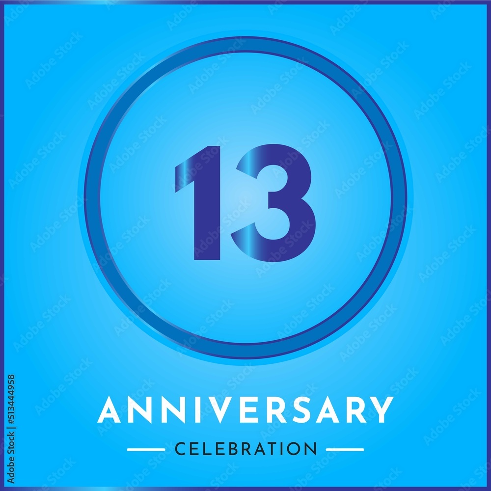 13 years anniversary celebration with circle frame isolated on sky blue ...