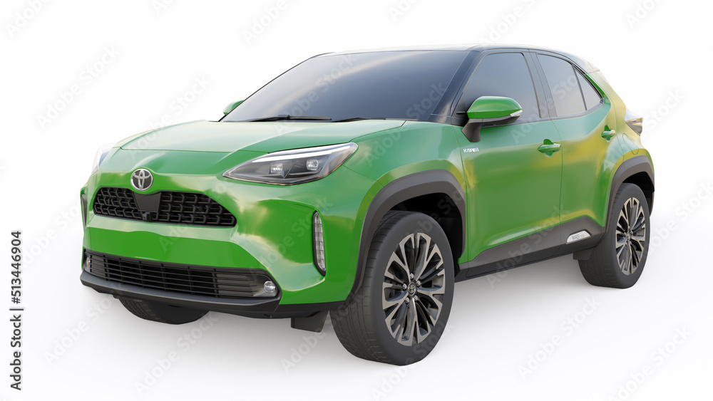 Tokyo, Japan. April 20, 2022: Toyota Yaris Cross 2020. Compact green ...