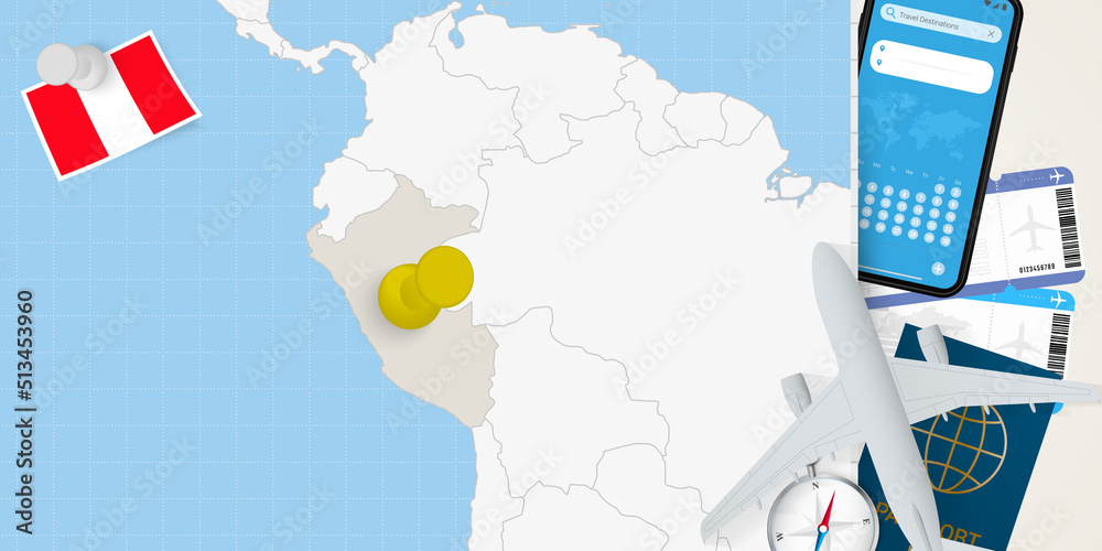 Vecteur Stock Travel to Peru concept, map with pin on map of Peru ...