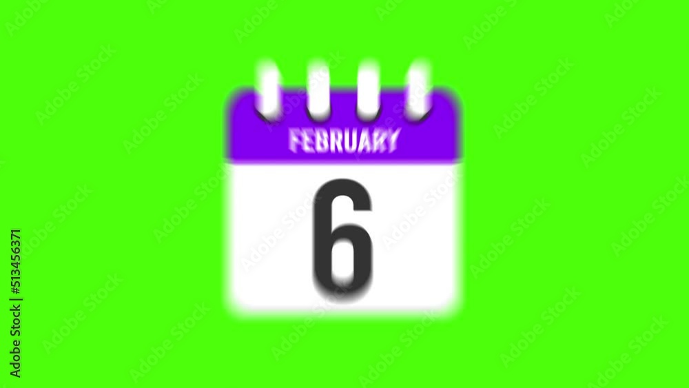 February 6. Calendar appearing, with the pages dropping down to the ...