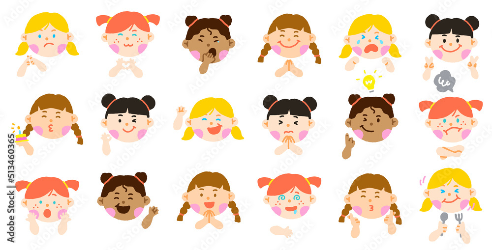 Mix Different Various Nationality Diversity Diverse Girl Kids Children Different Expression ...
