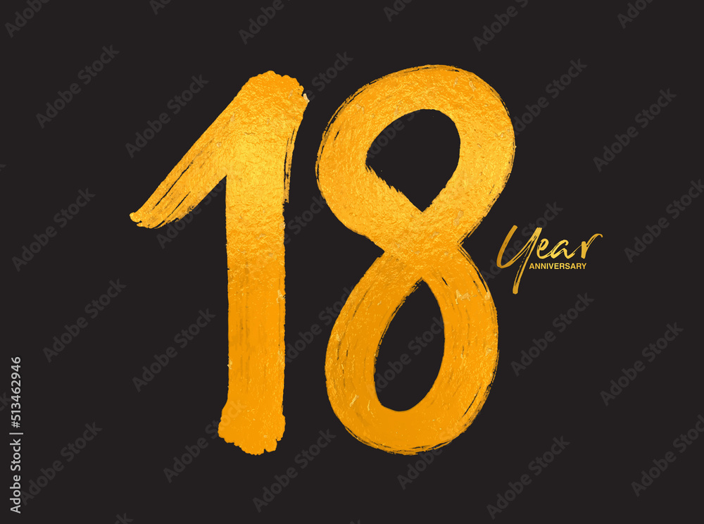 Gold 18 Years Anniversary Celebration Vector Template, 18 Years logo ...