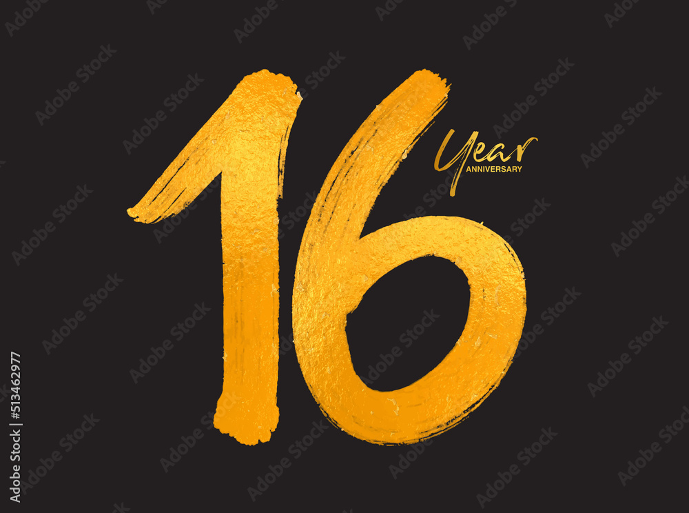 Vecteur Stock Gold 16 Years Anniversary Celebration Vector Template, 16 ...