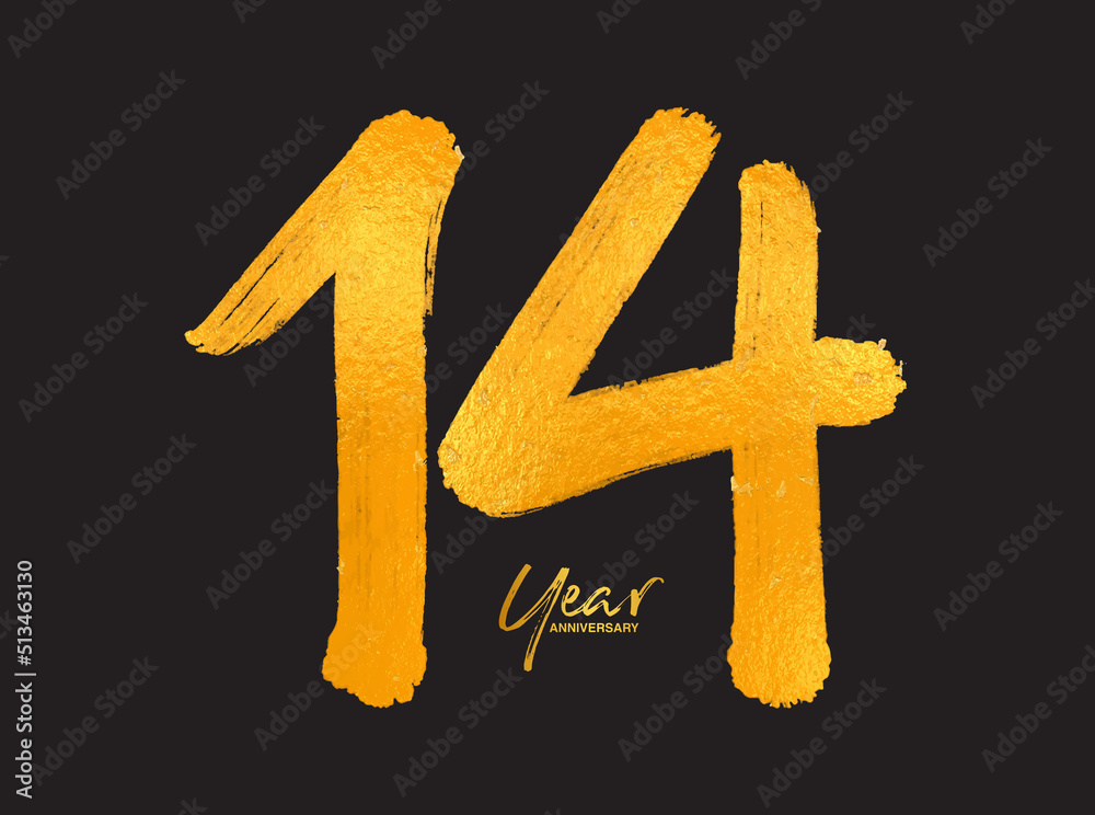 Gold 14 Years Anniversary Celebration Vector Template, 14 Years logo ...