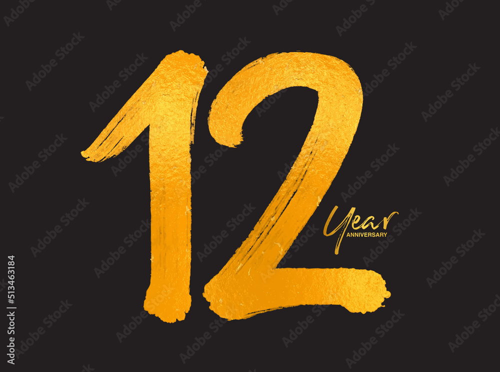 Gold 12 Years Anniversary Celebration Vector Template, 12 Years logo ...
