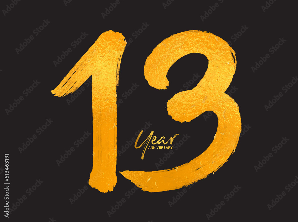 Gold 13 Years Anniversary Celebration Vector Template, 13 Years logo ...