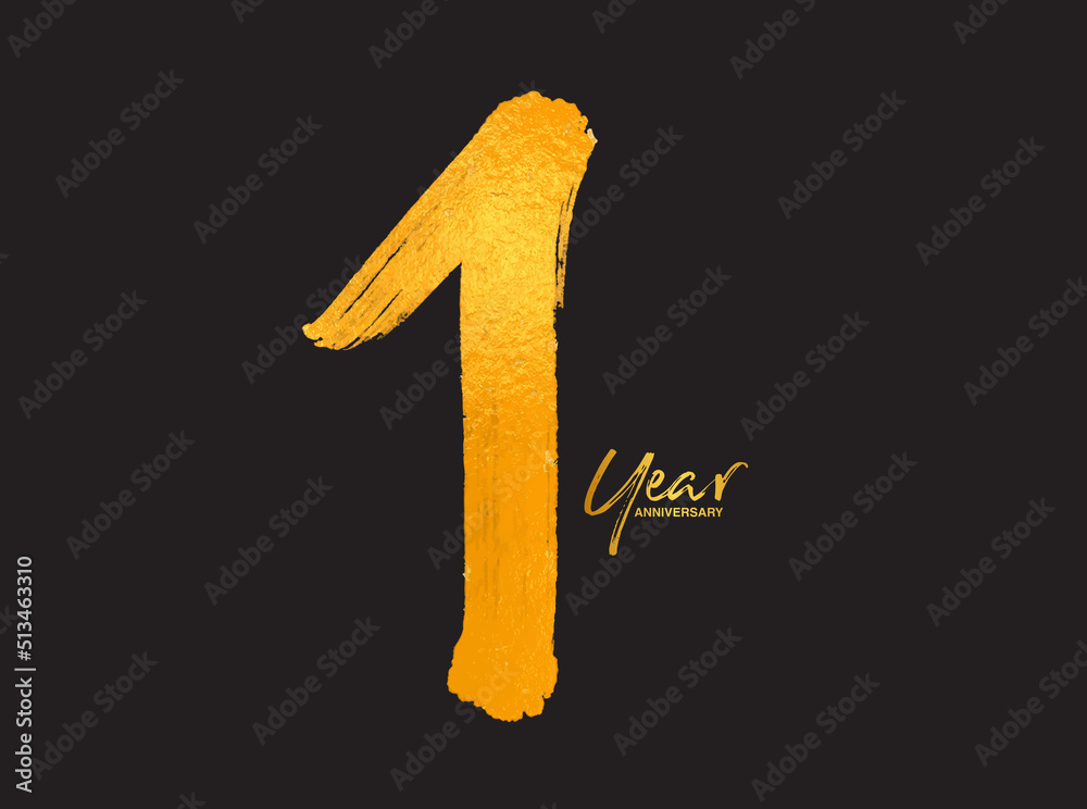 Gold 1 Years Anniversary Celebration Vector Template, 1 Years logo ...