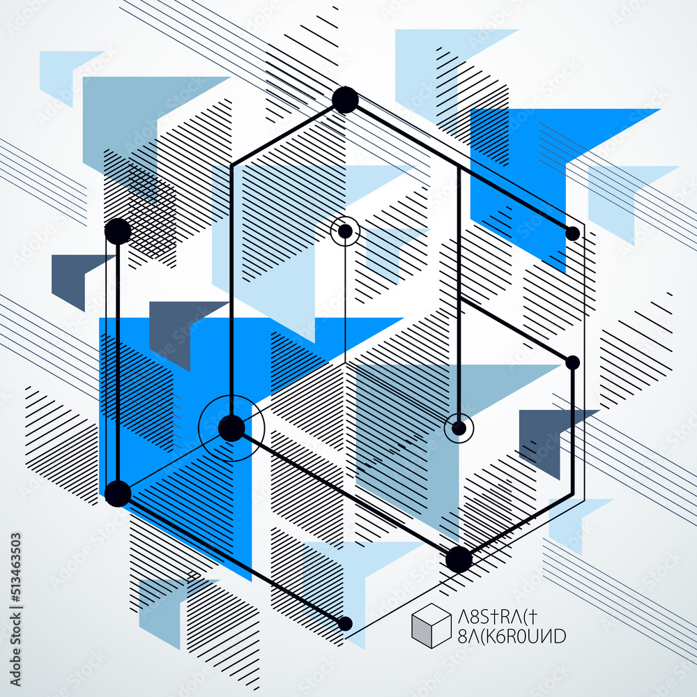 Vector of abstract geometric 3D cube pattern and blue background. Layout of cubes, hexagons ...