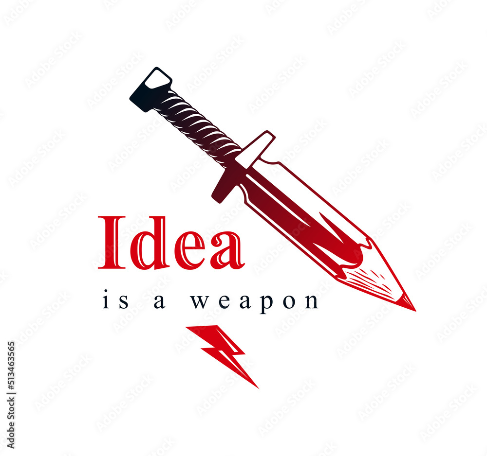 Idea is a weapon concept, weapon of a designer or artist allegory shown ...