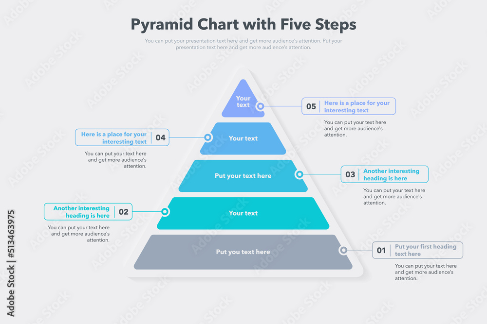Pyramid graph template with five colorful steps. Easy to use for your ...
