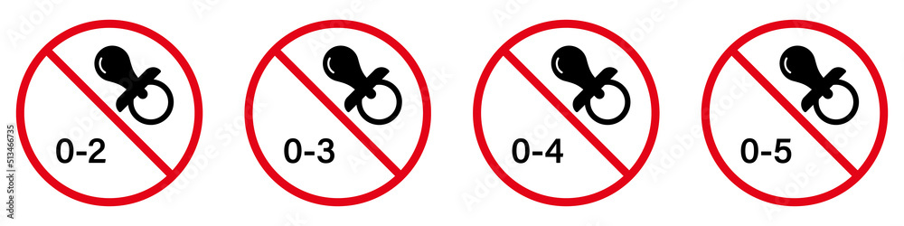 Toy Not Suitable for Kid Black Silhouette Icon Set. Forbid Pacifier ...