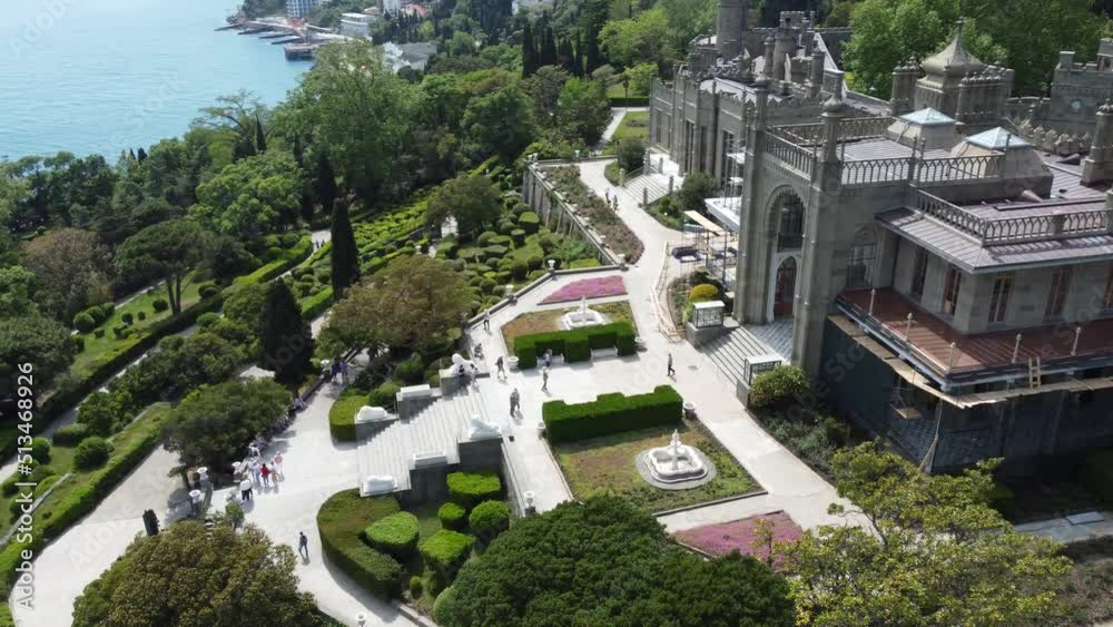 Alupka, Crimea. Aerial view on Vorontsov Palace. 19th century Gothic ...