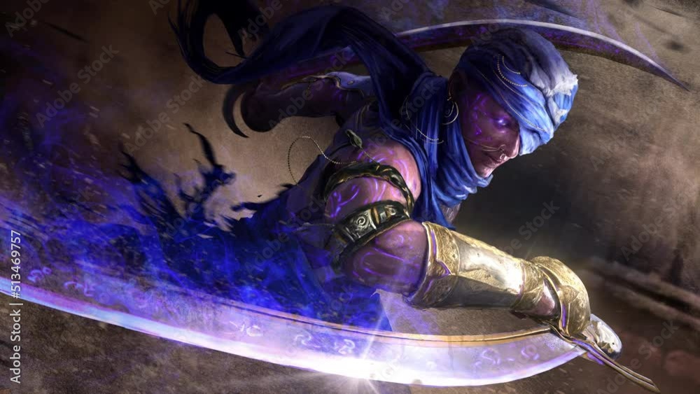 Arab warrior assassin rushes faster than the wind through the desert ...