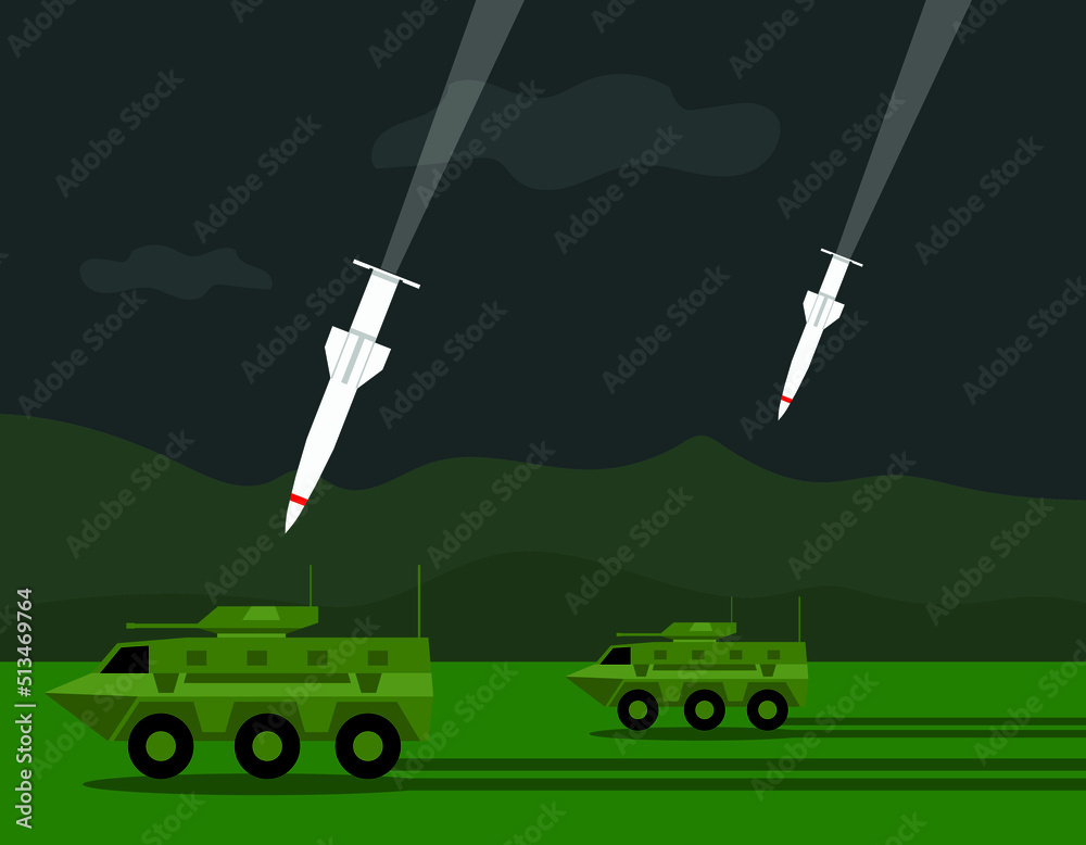 rocket or bomb falls on apc vehicles in the field, armoured personnel ...