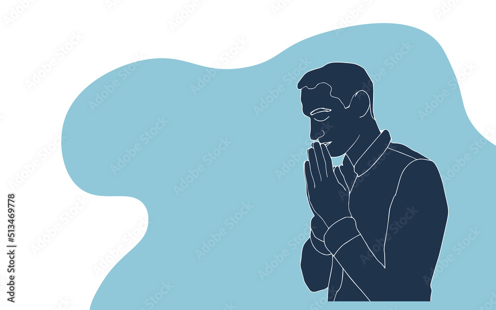 Vector illustration of a man praying under the light Stock Vector ...