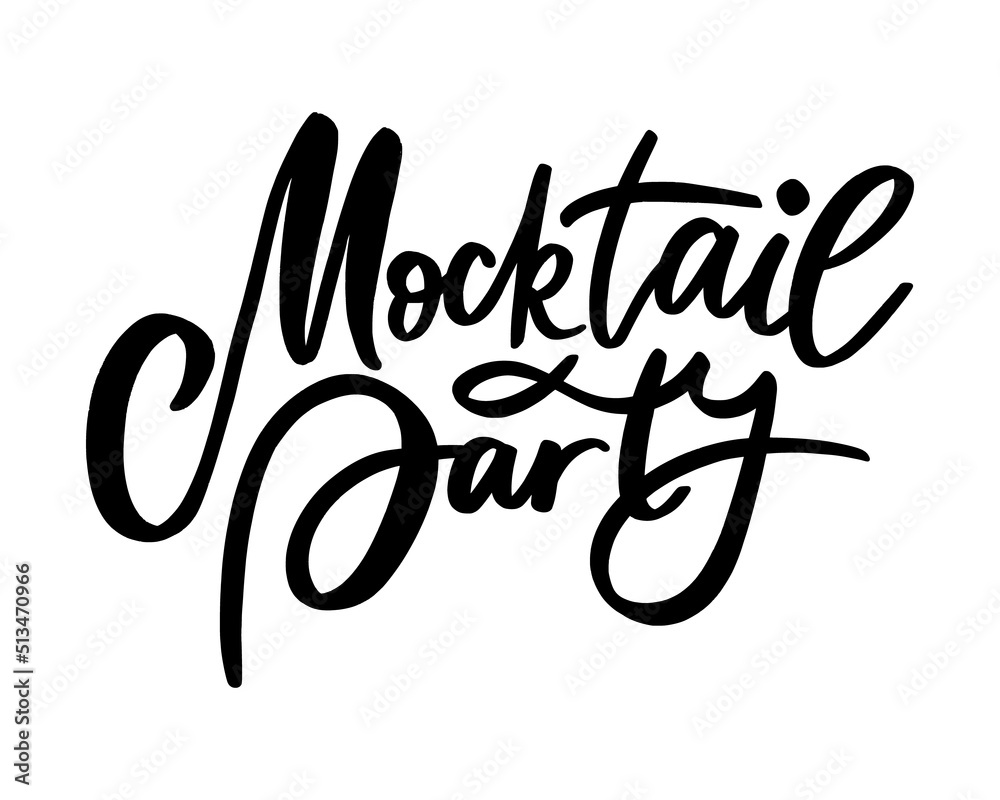 Mocktail party brush lettering for menu. Non-alcohol cocktail bar sign ...