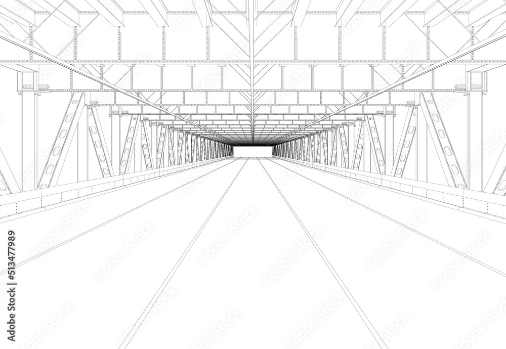 The contour of the road under the bridge from black lines isolated on a ...
