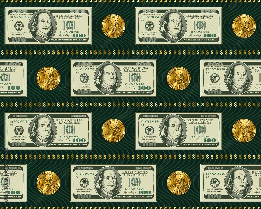 Vetor de Seamless pattern with horizontal aligned 100 dollar banknotes ...