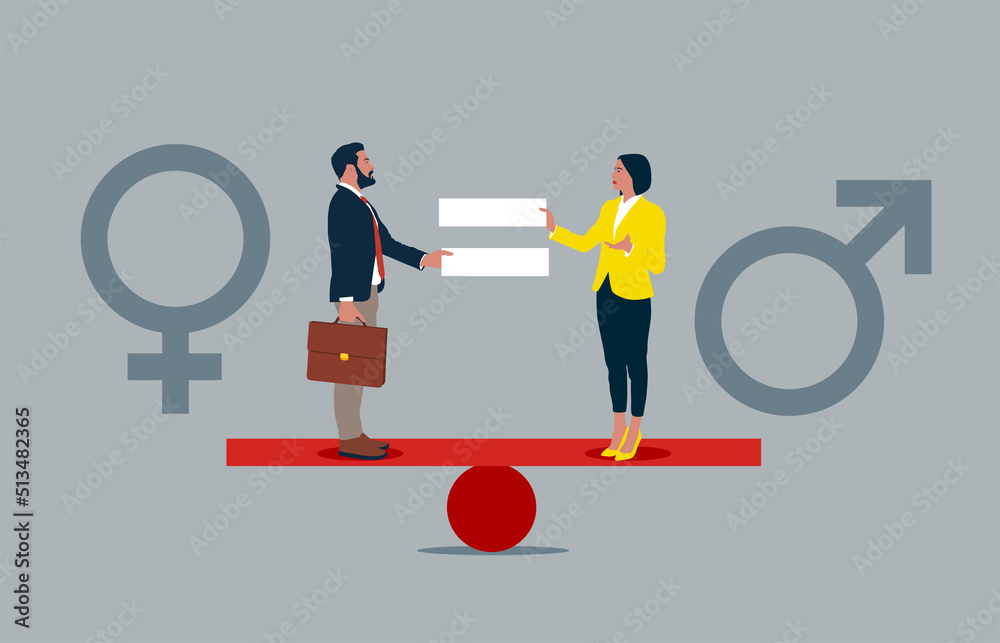 Male and female with symbol on the scales feeling equal discrimination ...