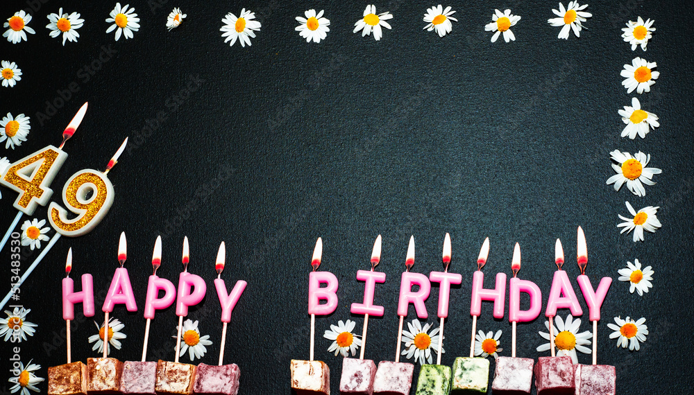 Happy birthday background with number 49. Copy space. Pink happy ...
