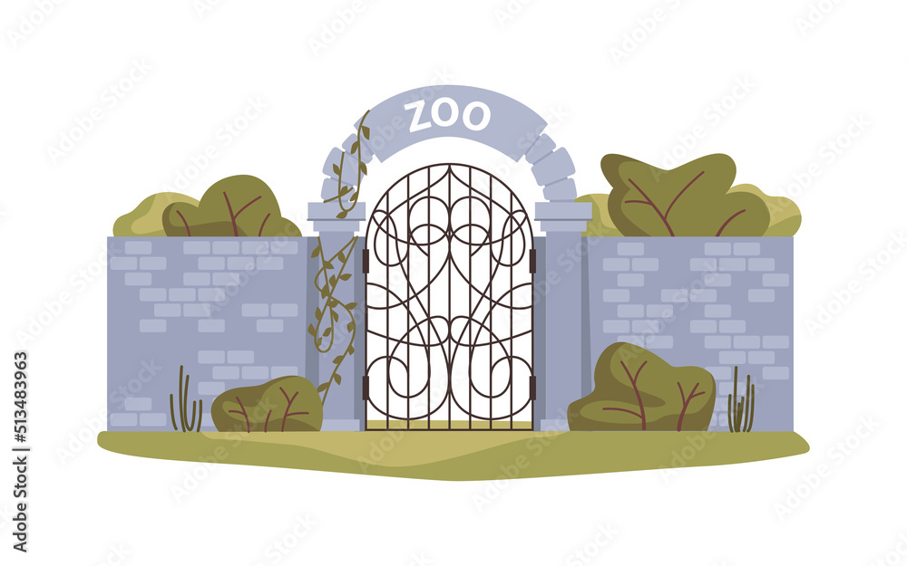 Entrance gate to zoo, nature reserve conservation of exotic flora and ...