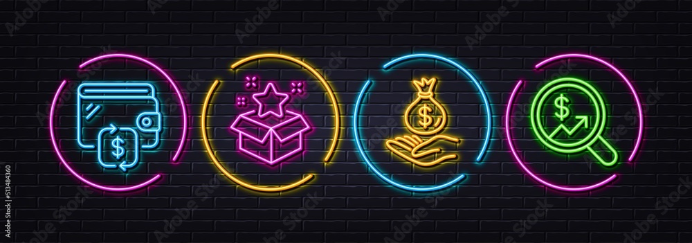 Income money, Loyalty program and Wallet minimal line icons. Neon laser 3d lights. Currency ...