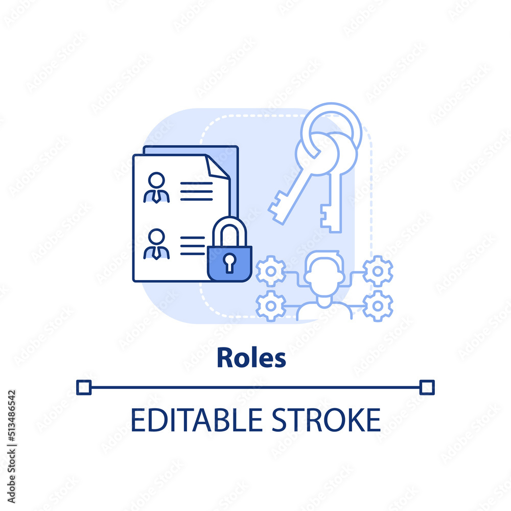 Roles light blue concept icon. Identity management capability abstract ...