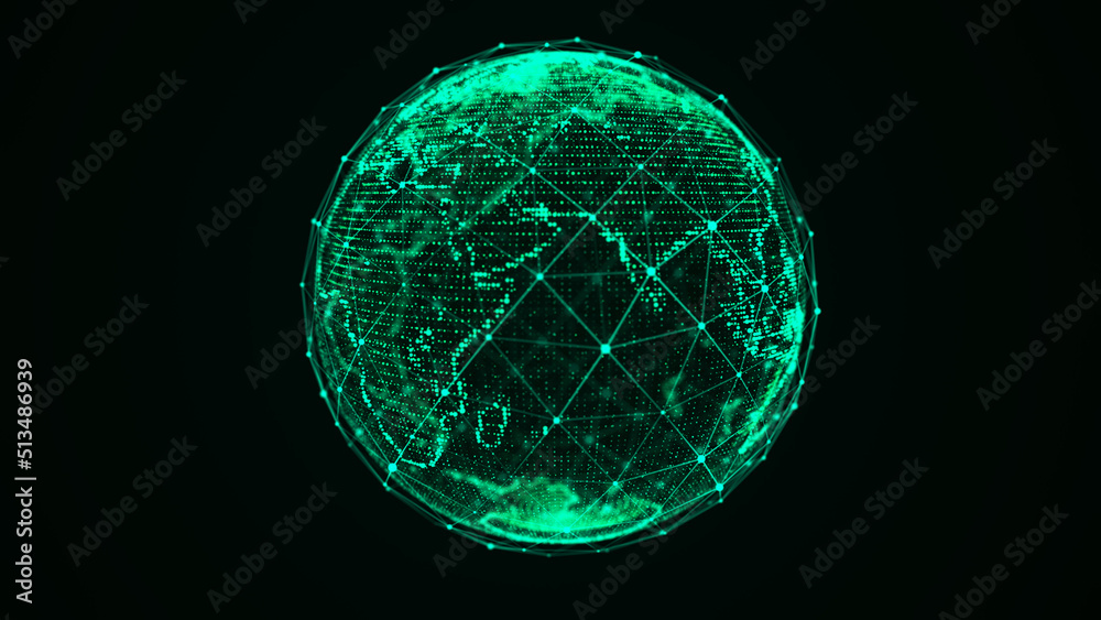 Virtual planet Earth with particles and lines. Network connection big ...