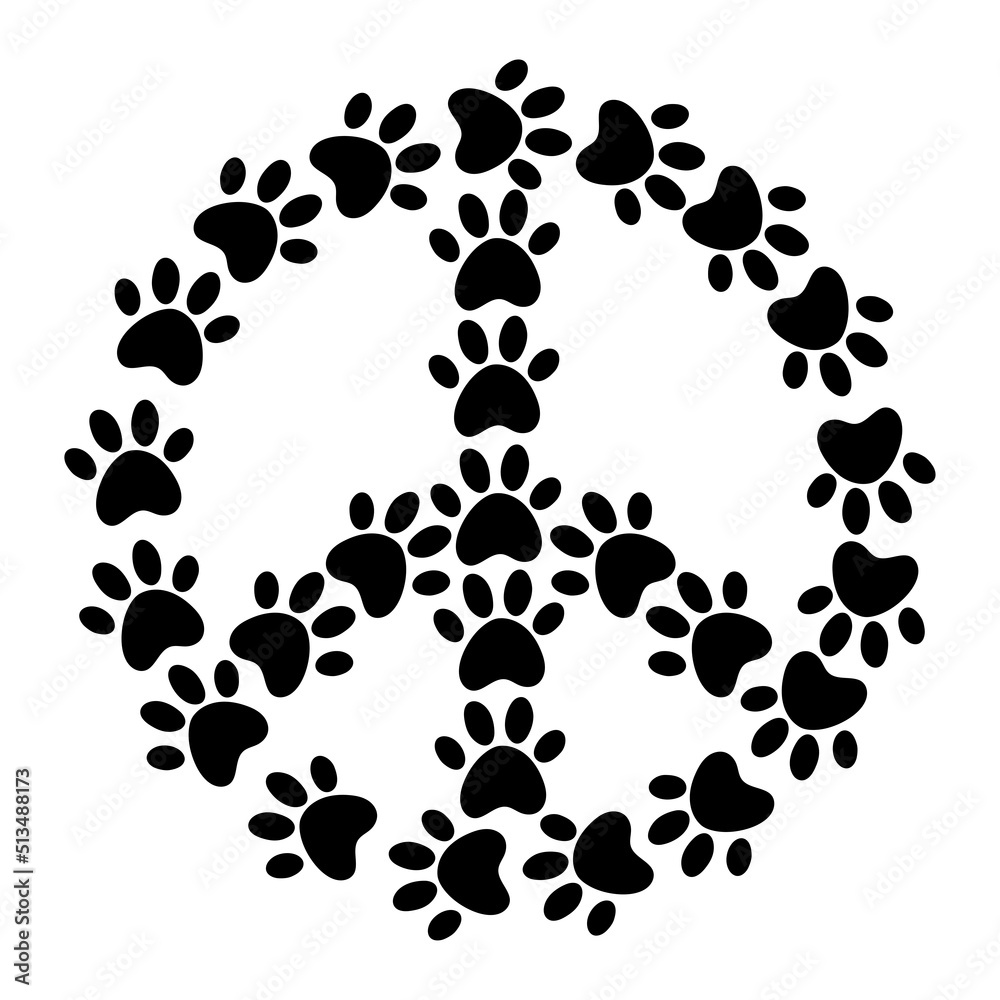 Peace symbol. Peace sign. Dog or cat paw print in the shape of a symbol ...